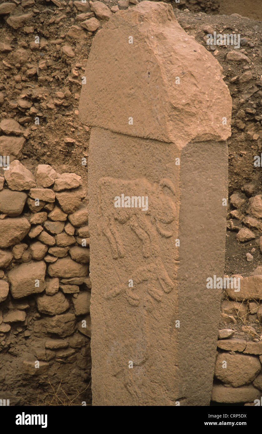 Carved stele at early Neolithic archaeological site of Gobekli Tepe ...