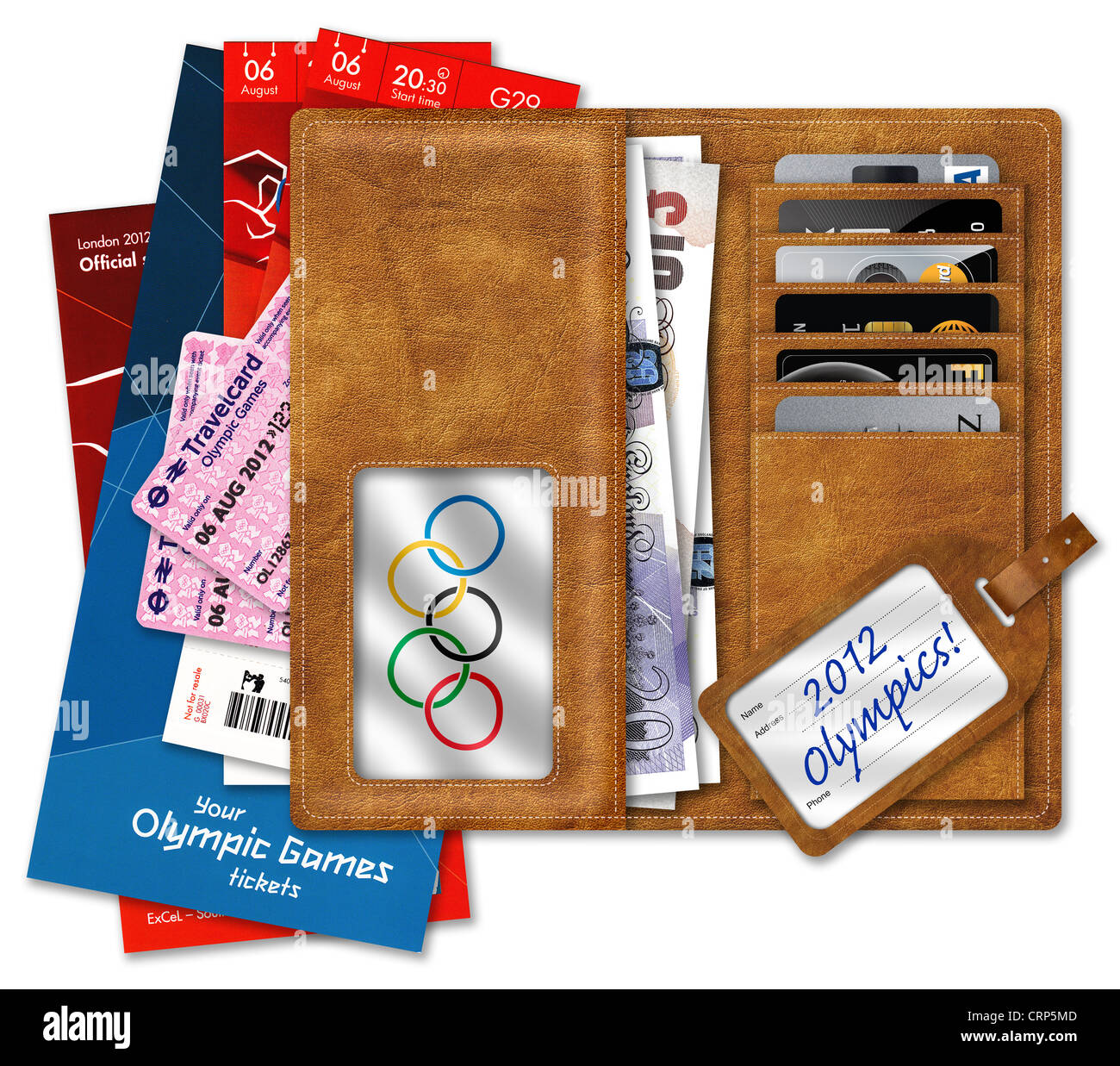 Olympic tickets & documents on wallet with UK Pounds & credit cards, a ...