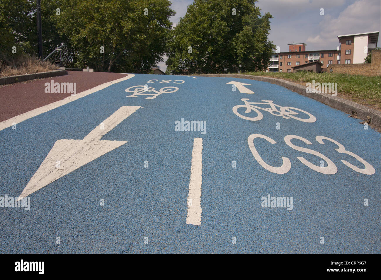 Cycle path in city, Limehouse, Tower Hamlets, London, England ...