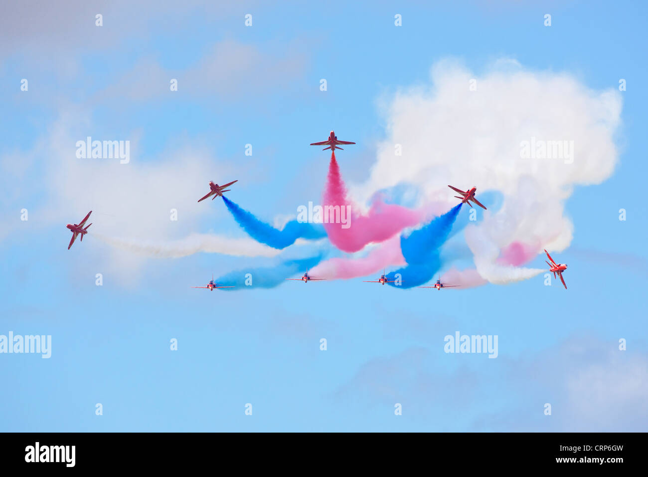 The Red Arrows team breaking from formation at the Royal International ...