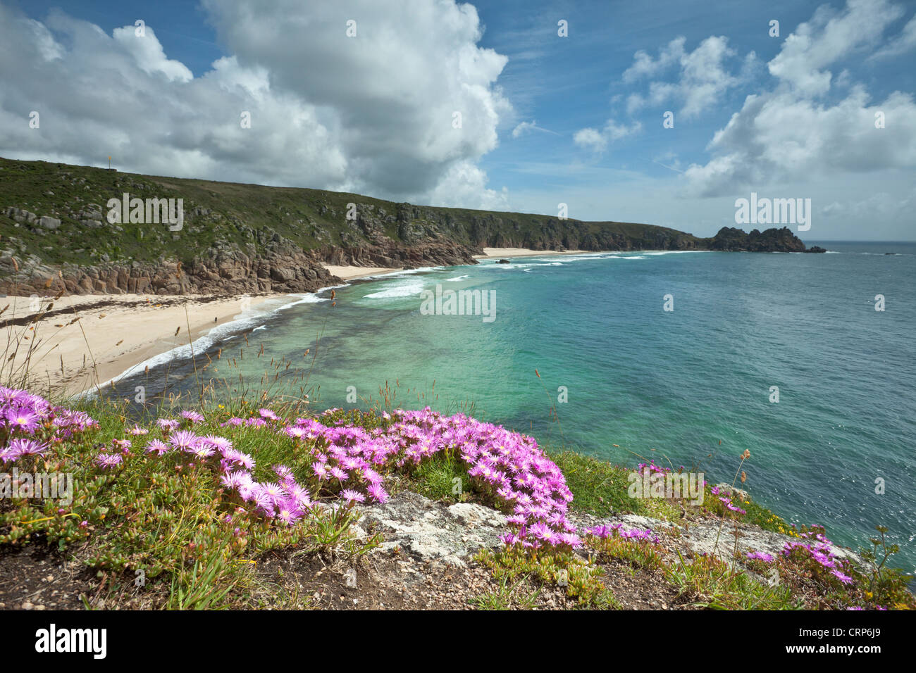 Porthcurno cornwall logan rock hi-res stock photography and images - Alamy