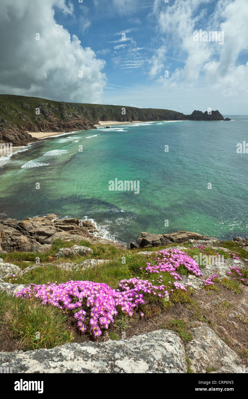Porthcurno cornwall logan rock hi-res stock photography and images - Alamy