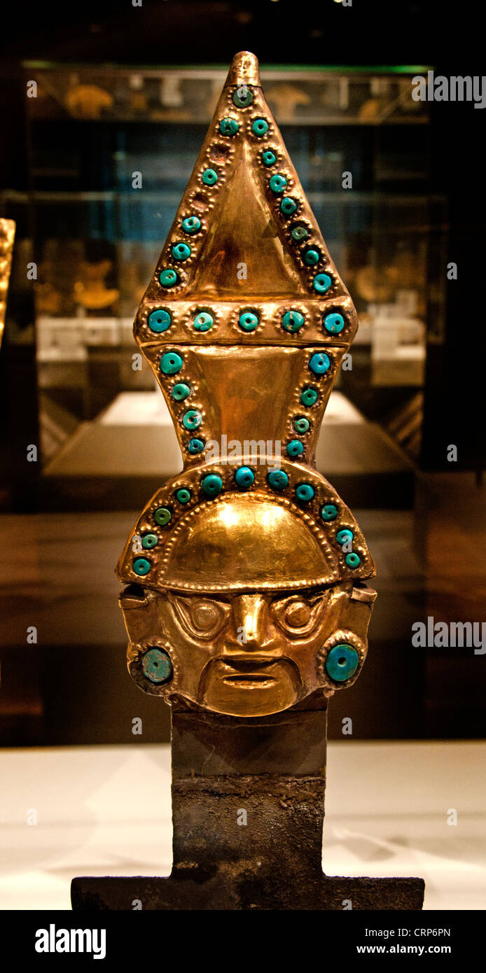 Gold Turquoise,Ceremonial knife Tumi Peru Sican culture Lambayeque 9 ...