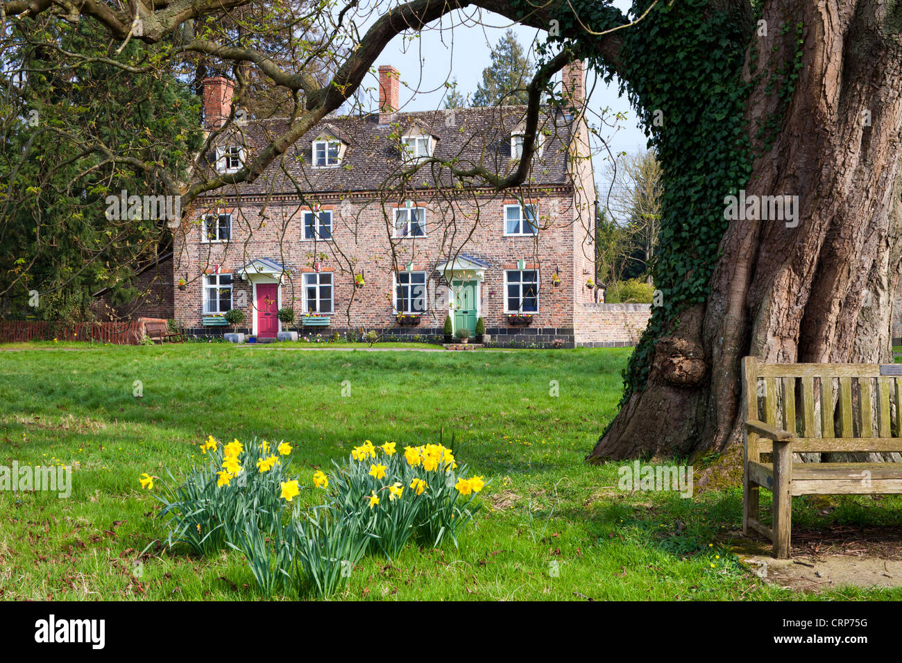 Springtime at Frampton on Severn, Gloucestershire. The village green at ...