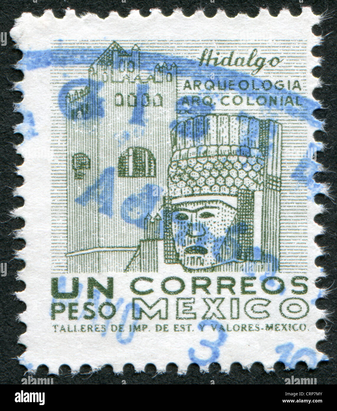 MEXICO - CIRCA 1950: A stamp printed in the Mexico, shows a stone ...