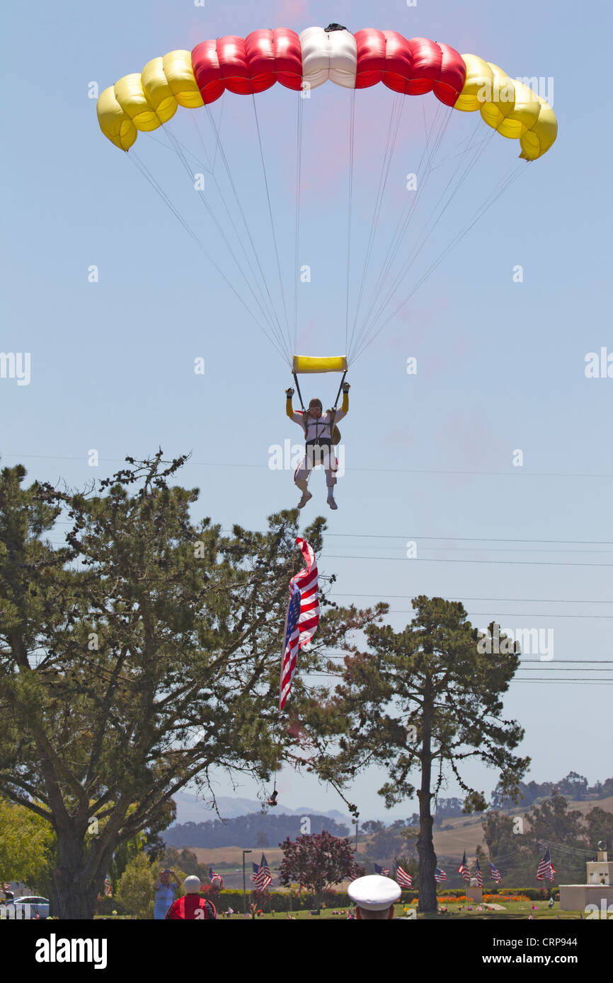 Parachute jumper red and yellow parachute and american flag hi-res ...