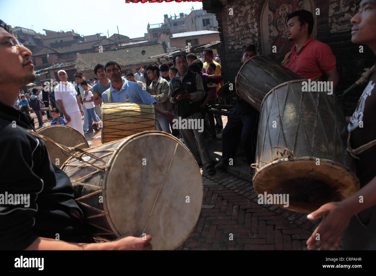 Band plays traditional music during festivities marking the Nepalese ...