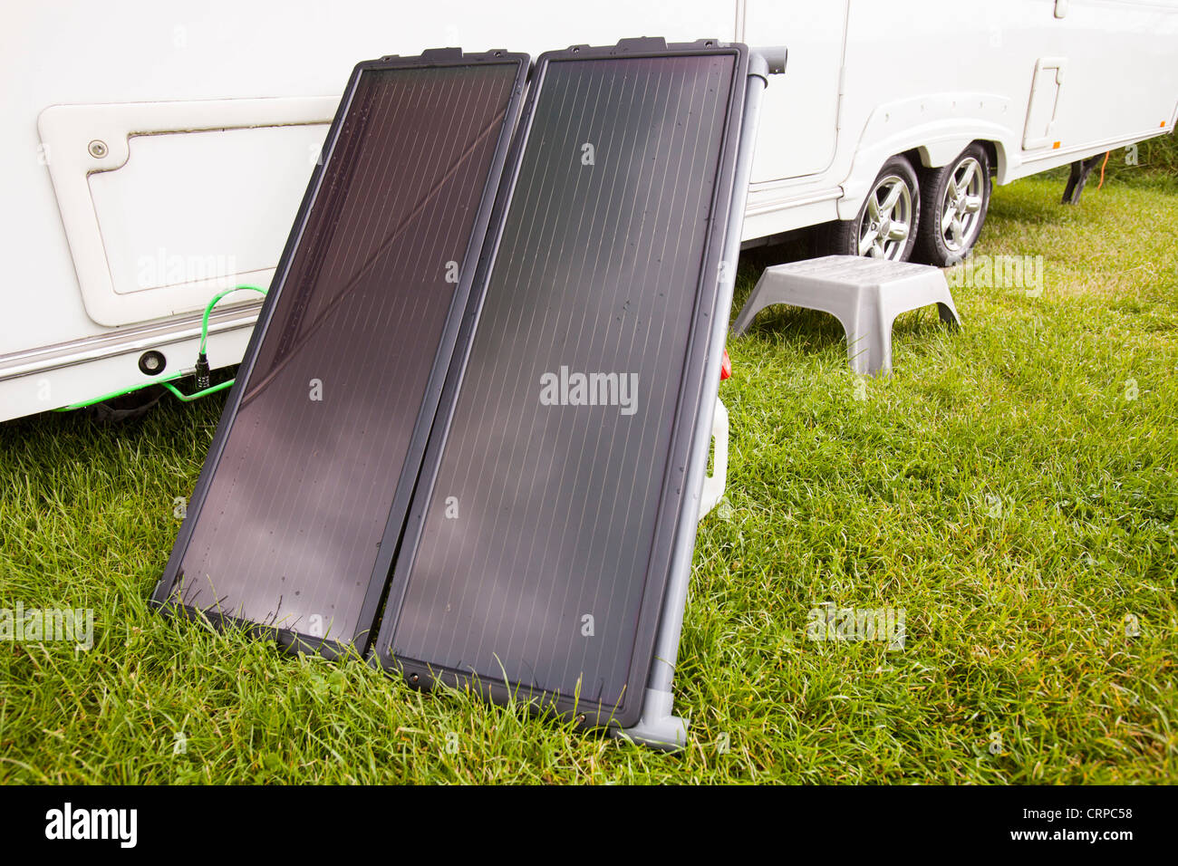 A solar water heating panel attached to a caravan Stock Photo - Alamy