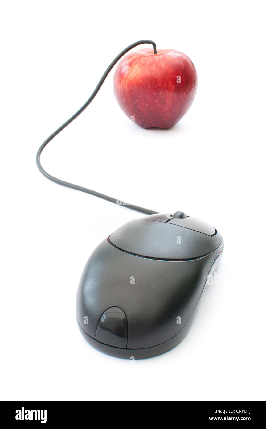 Computer mouse cable attached to an apple Stock Photo - Alamy