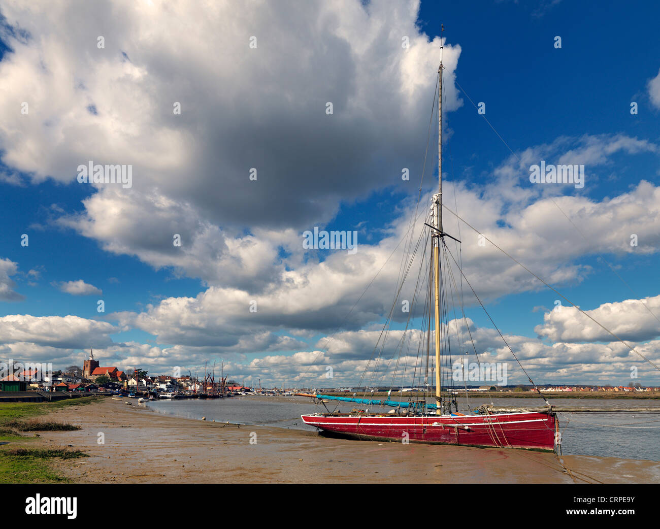 A Thames sailing barge moored on the Blackwater Estuary at Maldon Stock ...