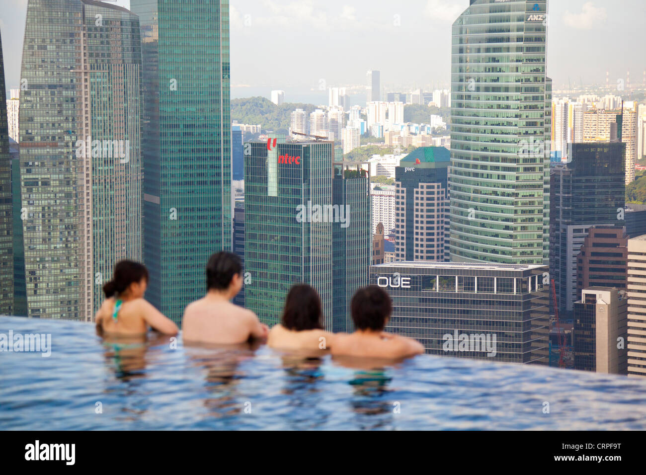 Sands SkyPark infinity swimming pool on the 57th floor of Marina Bay Sands Hotel, Marina Bay ...