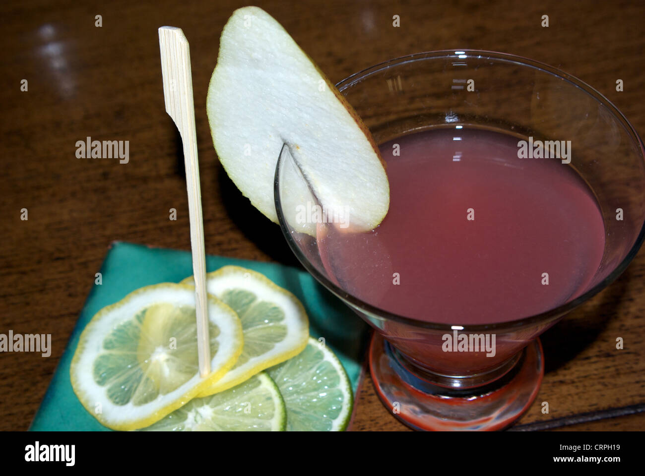 Prickly pear cactus cocktail lemon slices pear slice garnish Stock ...