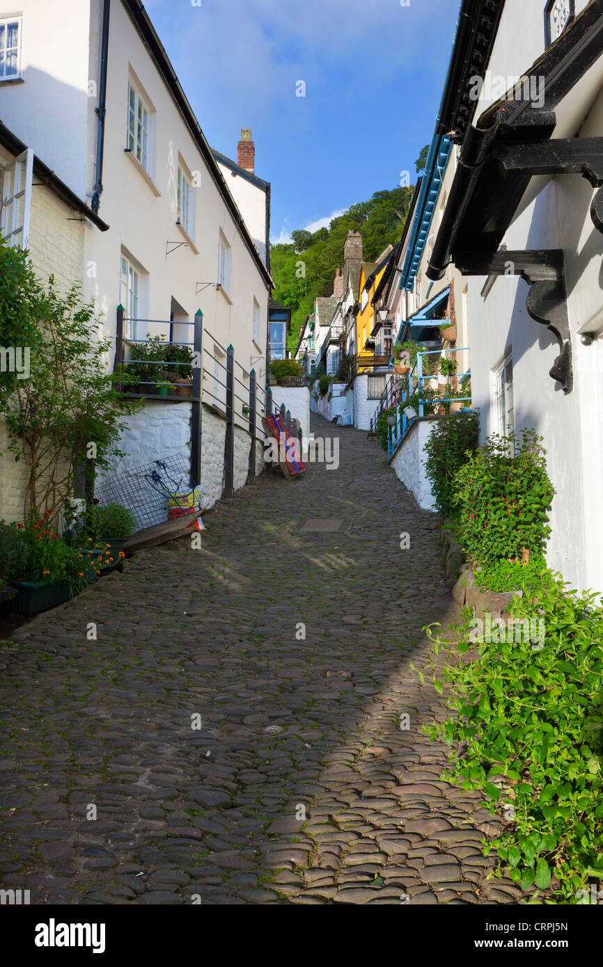 Steep narrow cobbled high street in the world famous fishing village of ...
