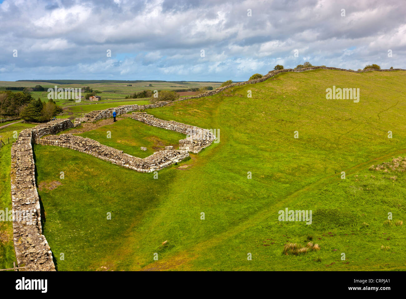 Hadrian's Wall at Haltwhistle. The wall was begun in AD 122 by the ...