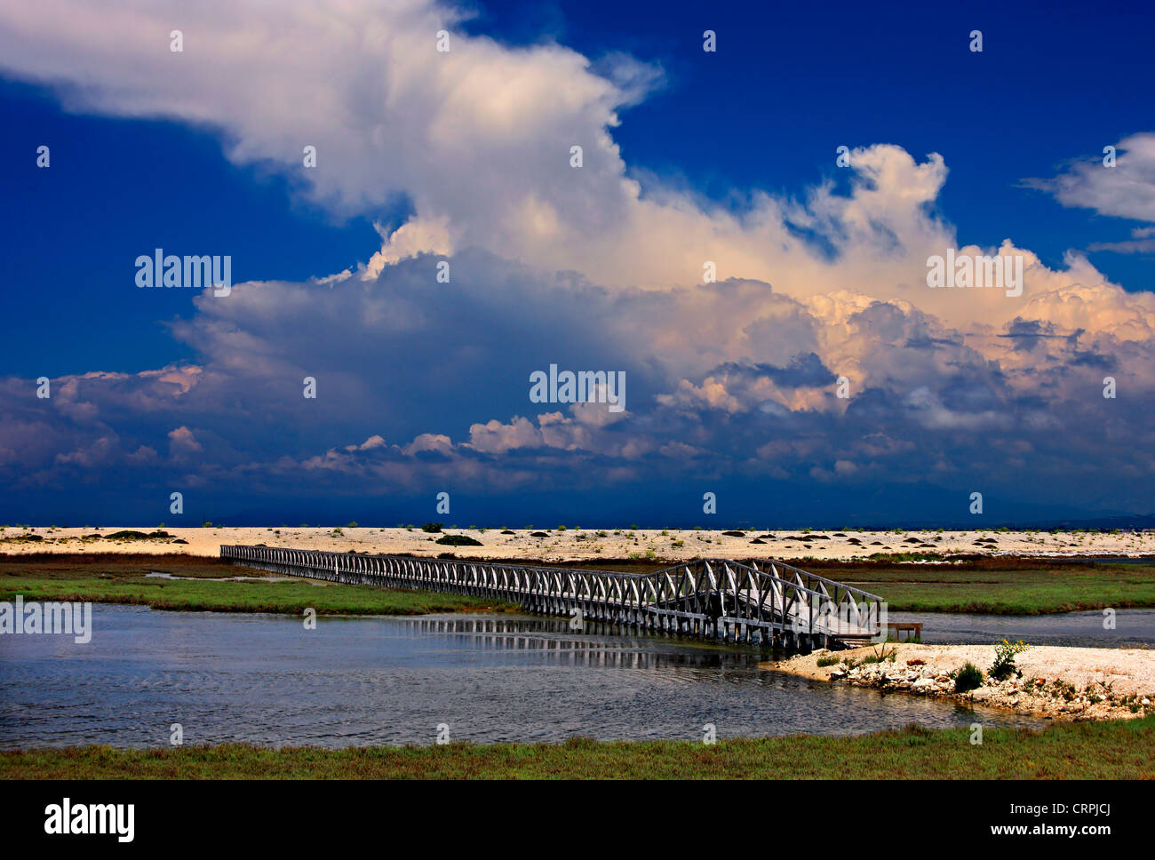 The wooden bridge leading to Vagia (Vaghia) islet, Lefkada (Lefkas ...