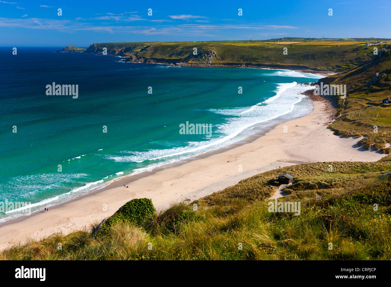 Sandy beach at Sennen on the Penwith peninsula by Whitesands Bay Stock ...