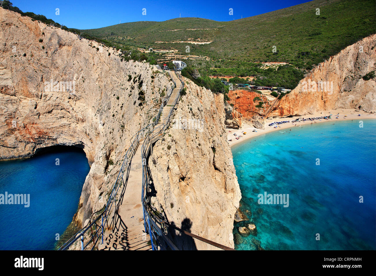 Porto Katsiki beach (right) and a sea cave (left), Lefkada (or "Lefkas ...