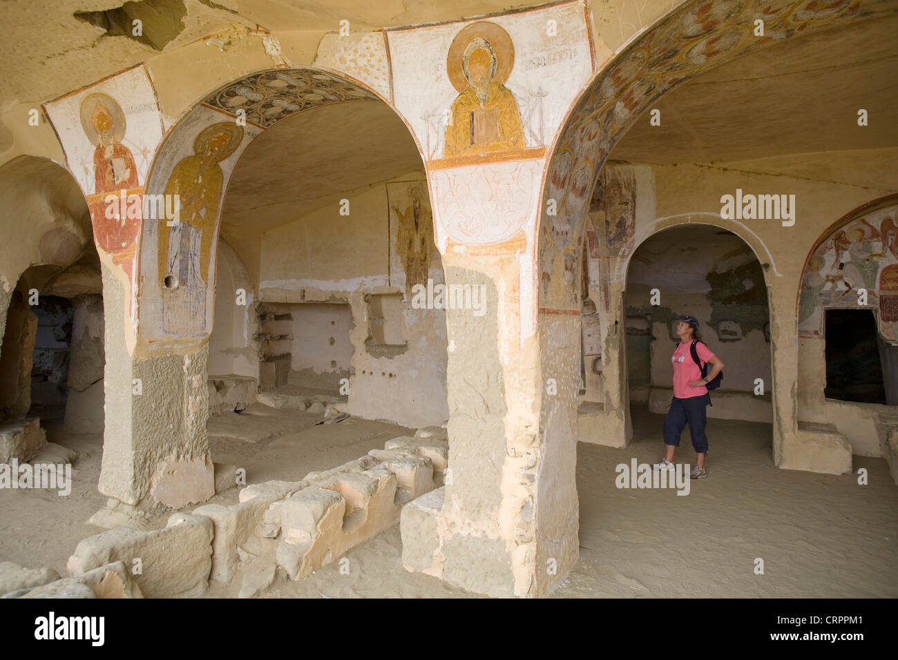 Cave frescoes in the Udabno Monastery refectory, completed during the ...