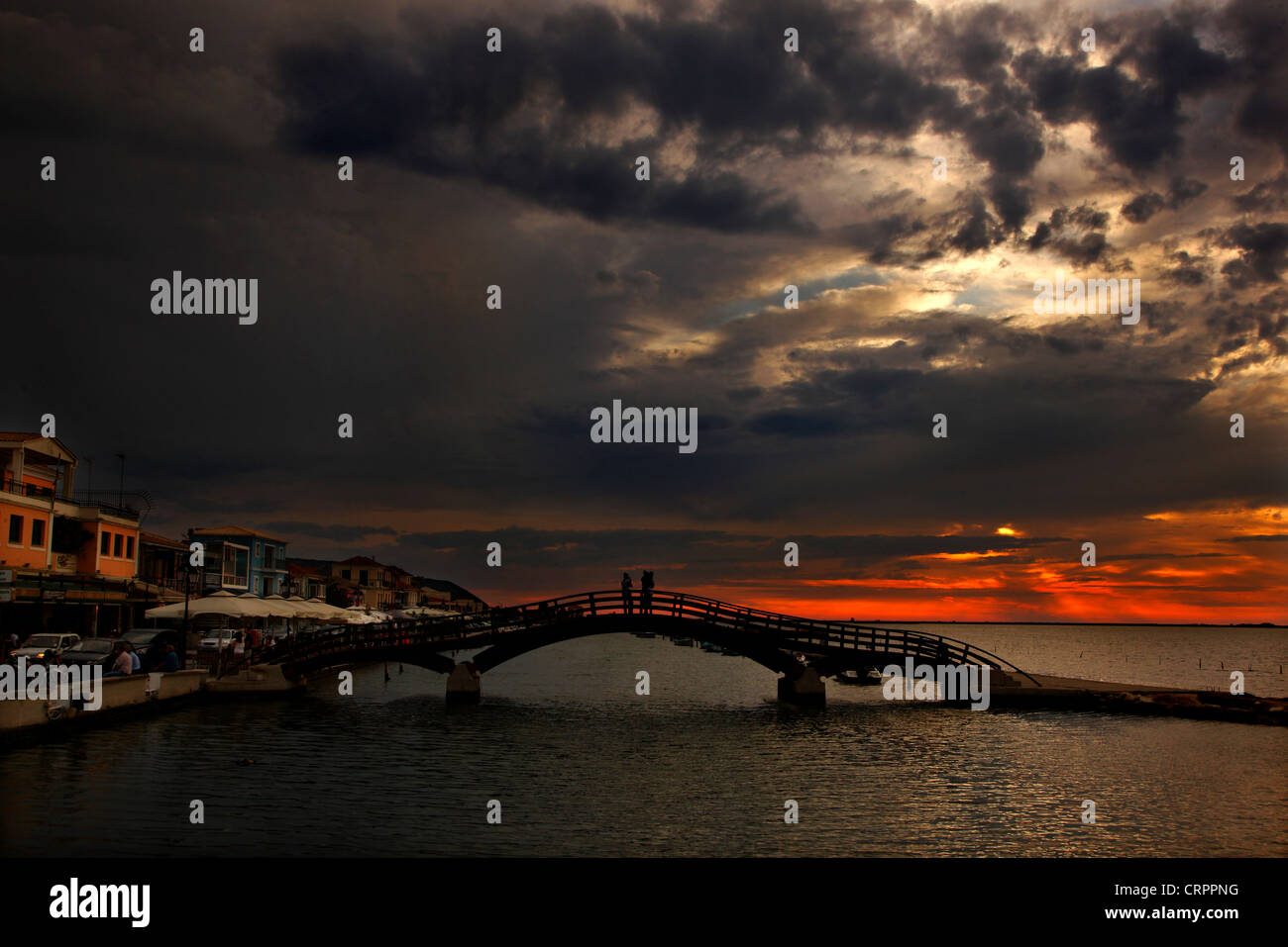Sunset at Lefkas (Lefkada) town, at the small marina for the fishing ...