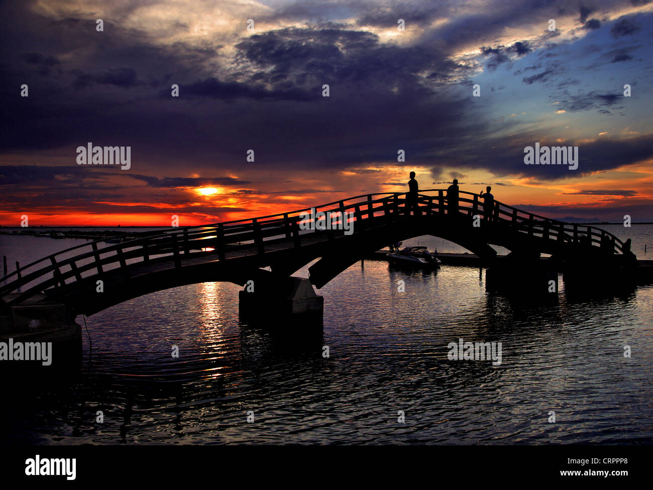 Sunset at Lefkas (Lefkada) town, at the small marina for the fishing ...
