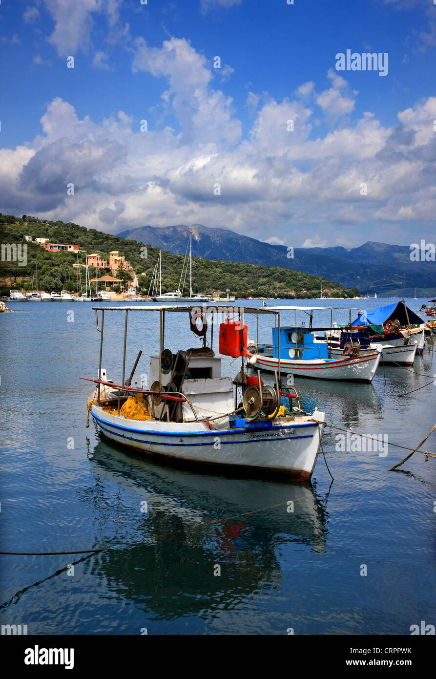 Fishing boats at the small port of Vathy, Meganisi island (Lefkada ...