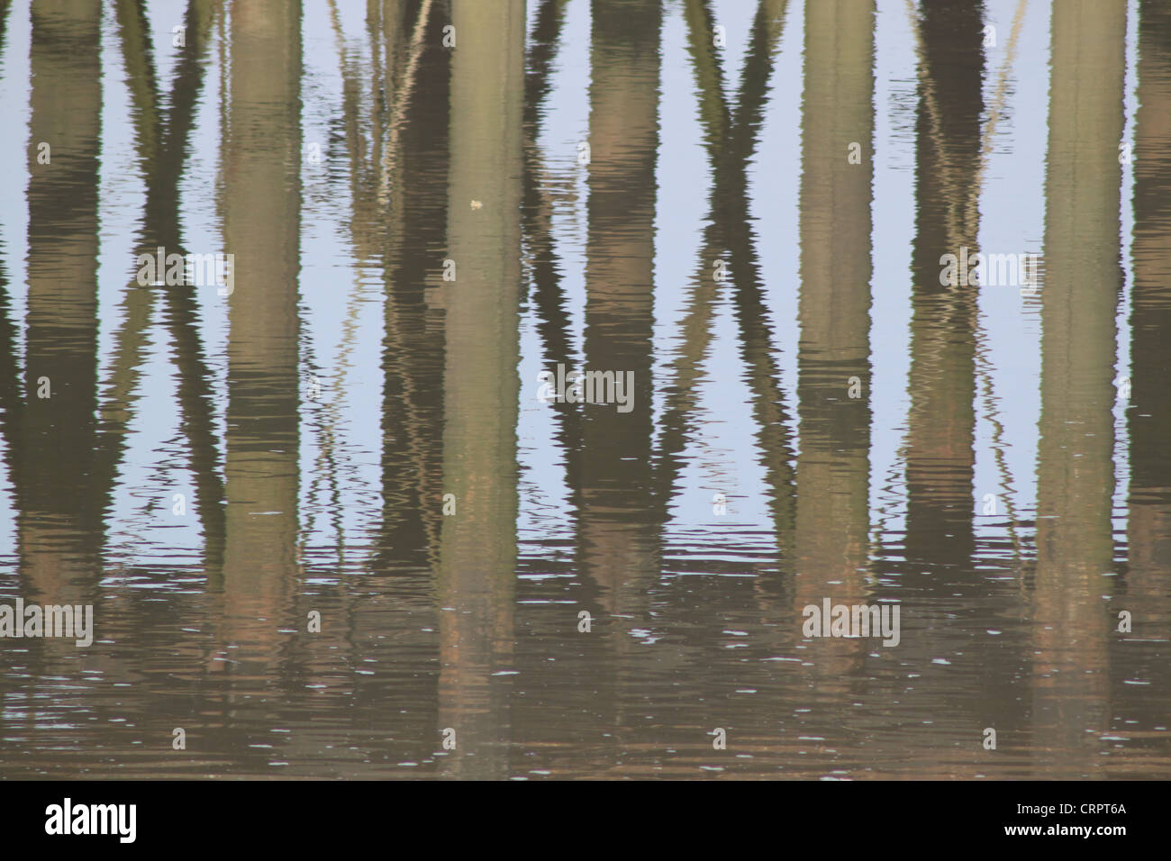 Reflections of pier legs in river Stock Photo - Alamy