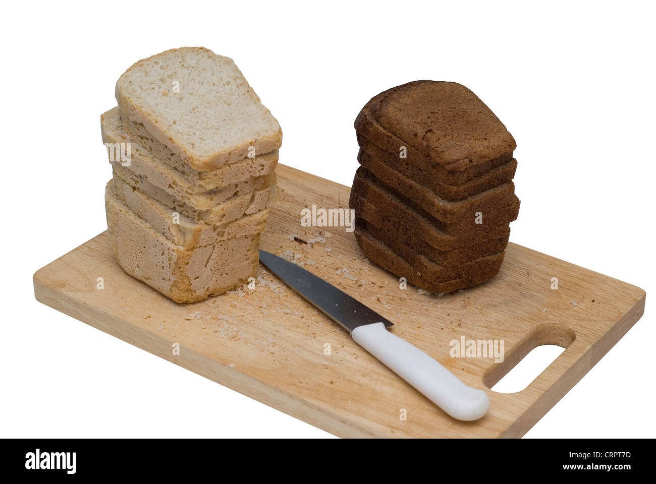 bread on a board isolated on a white background Stock Photo - Alamy