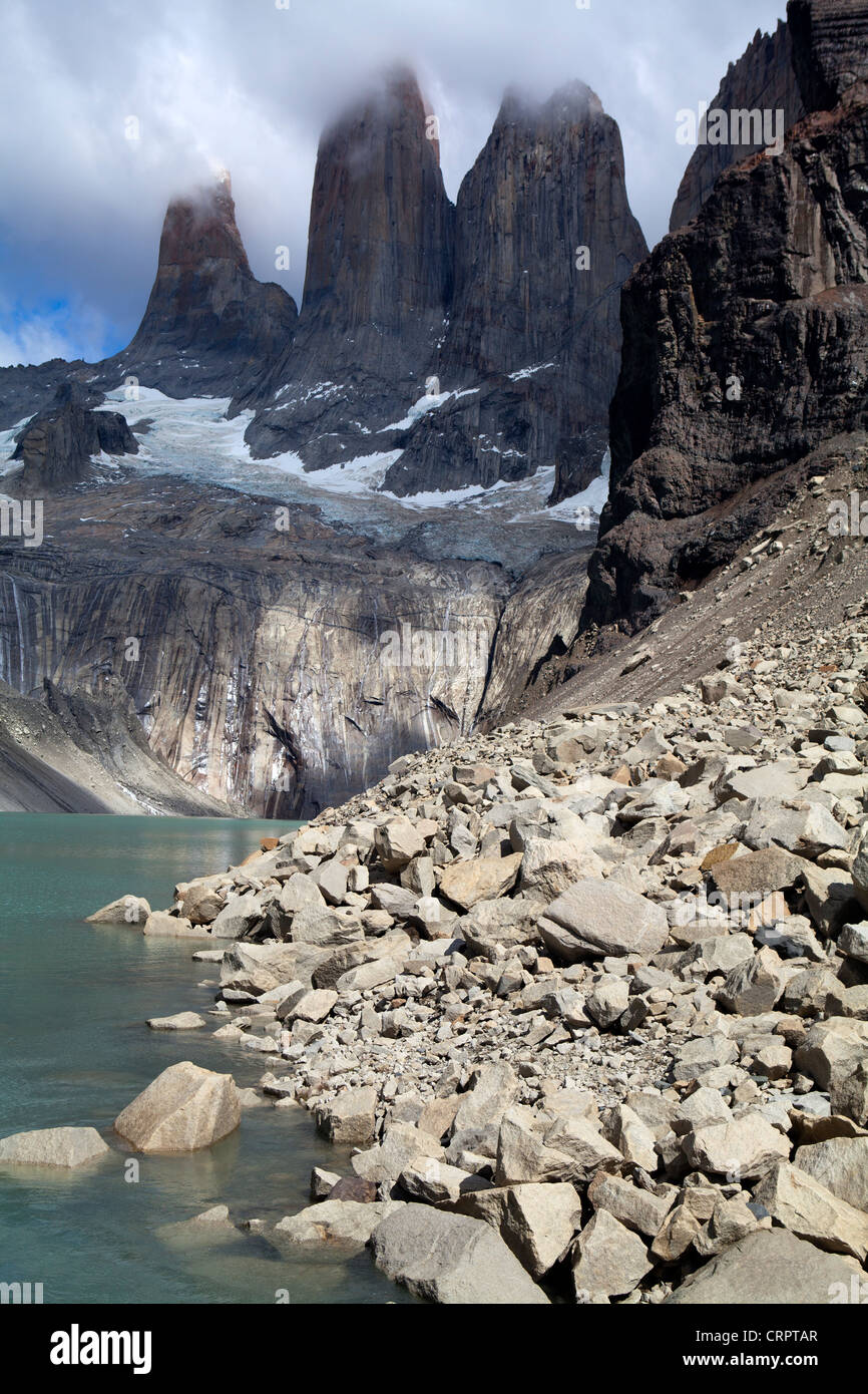 The trio of peaks known as Las Torres, the towers that give the Torres ...