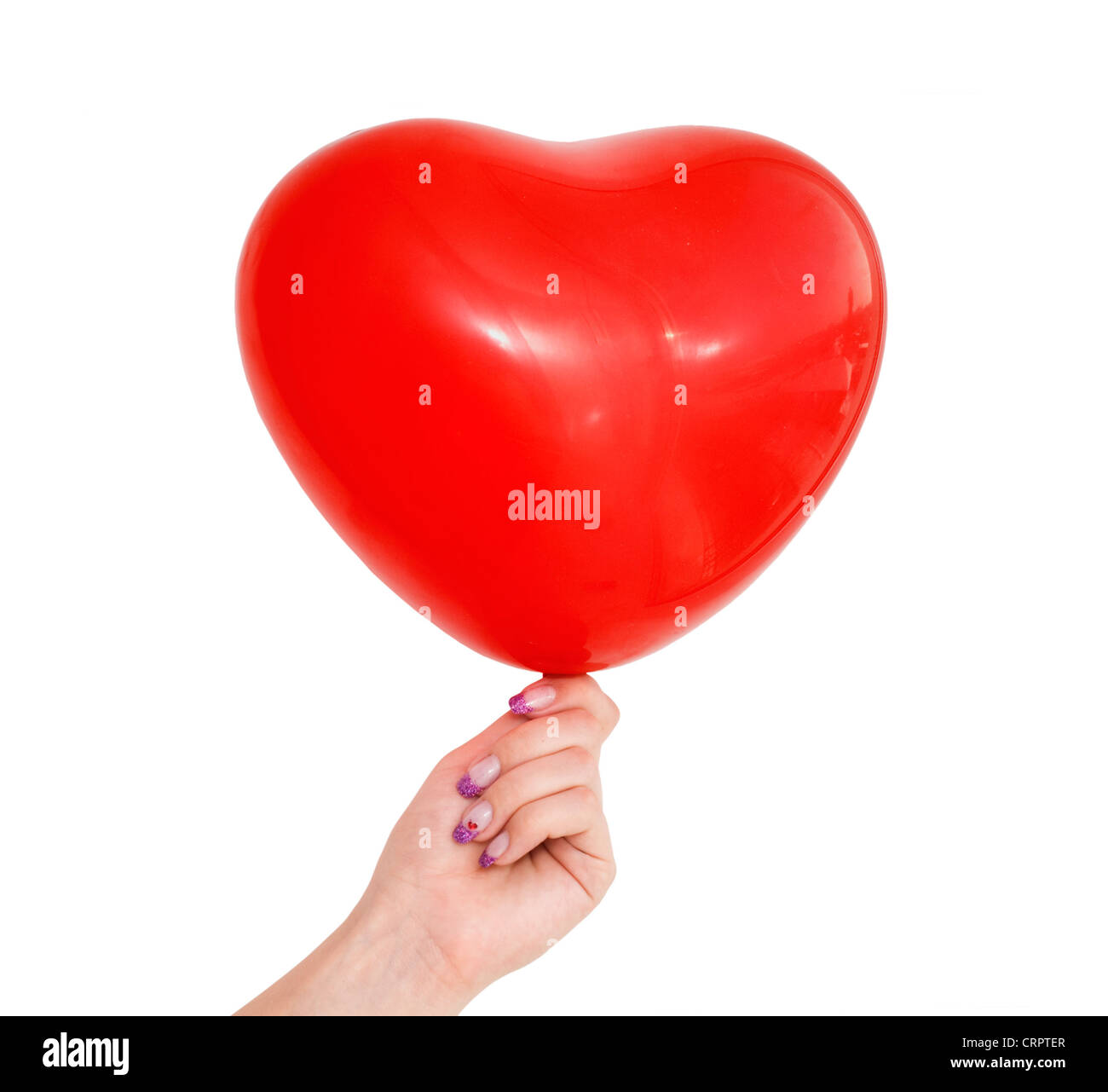 red balloon in female hand isolated over white background Stock Photo ...