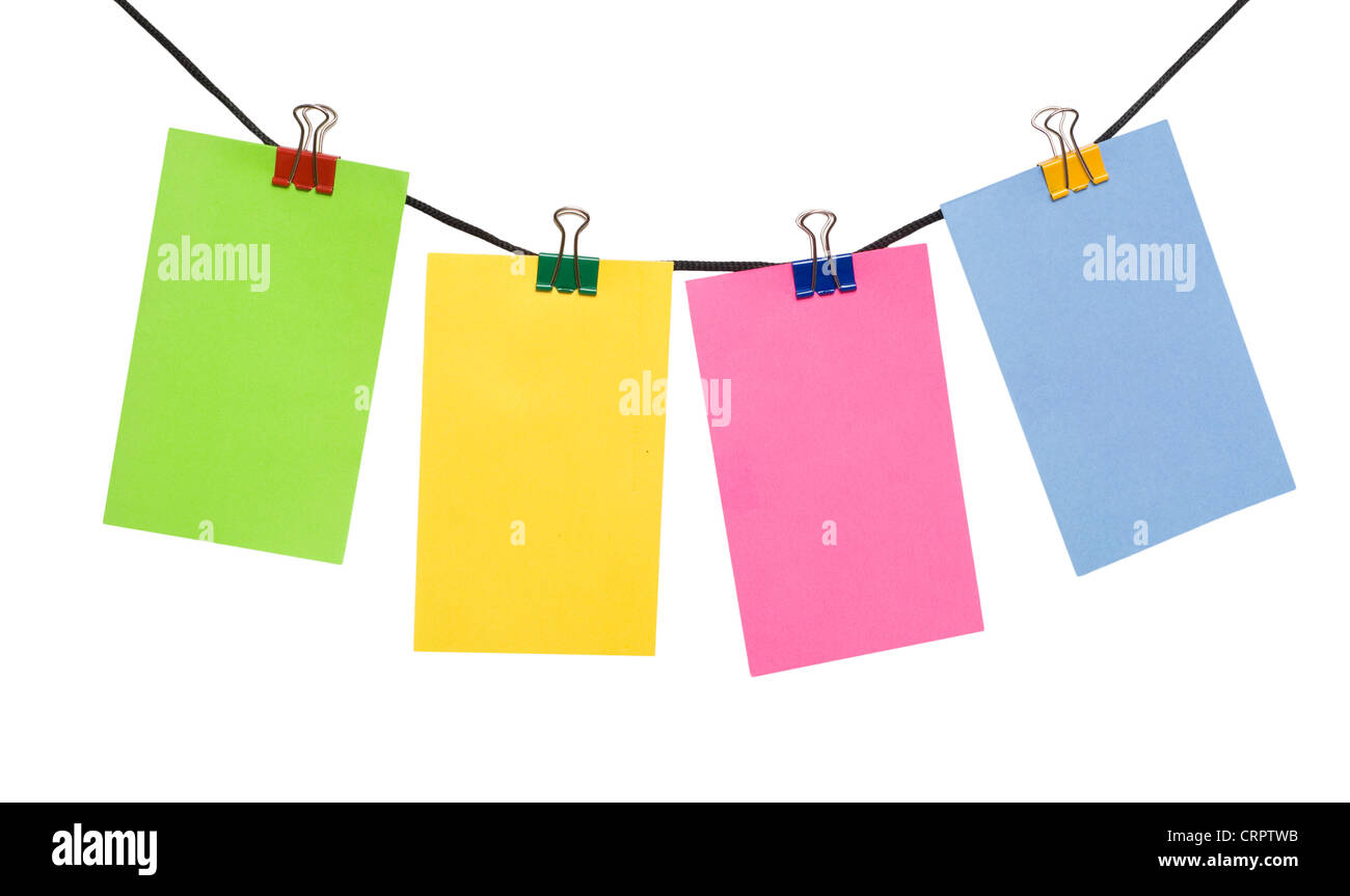 color paper notes on the rope over white Stock Photo - Alamy