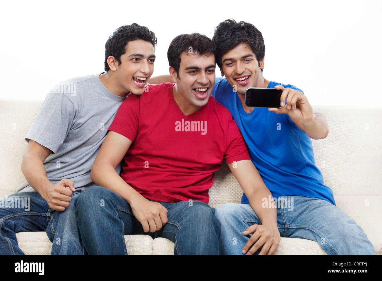 Three friends talking self portrait photograph Stock Photo - Alamy