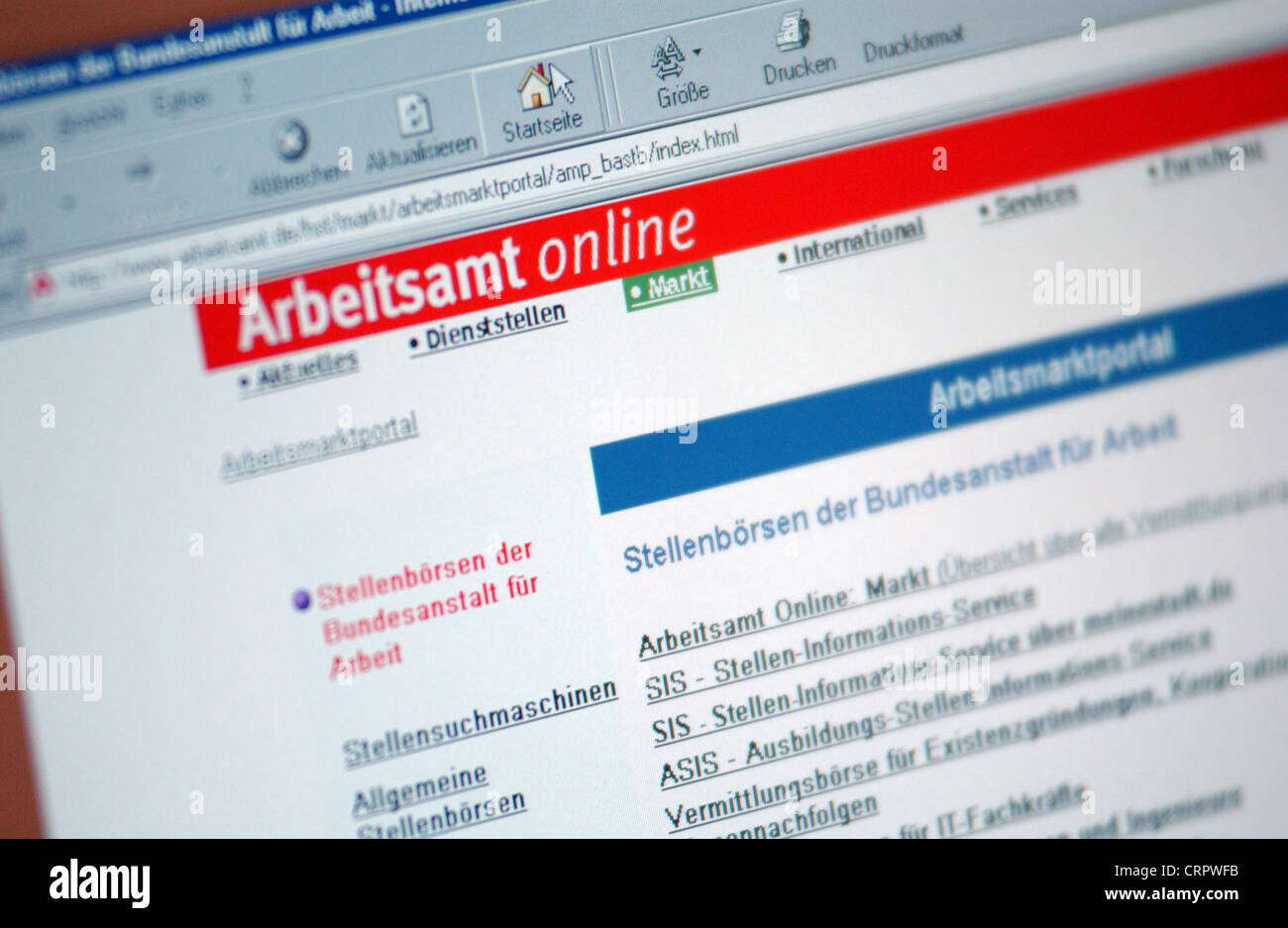 Homepage from the employment office online Stock Photo - Alamy