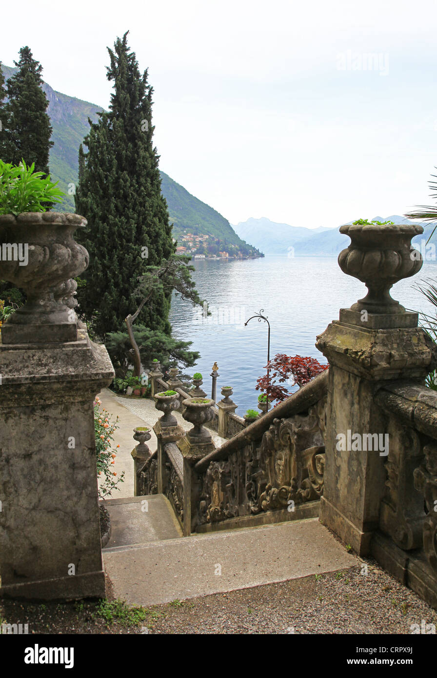Stone steps at the lakeside of the formal Italianate gardens of Villa ...