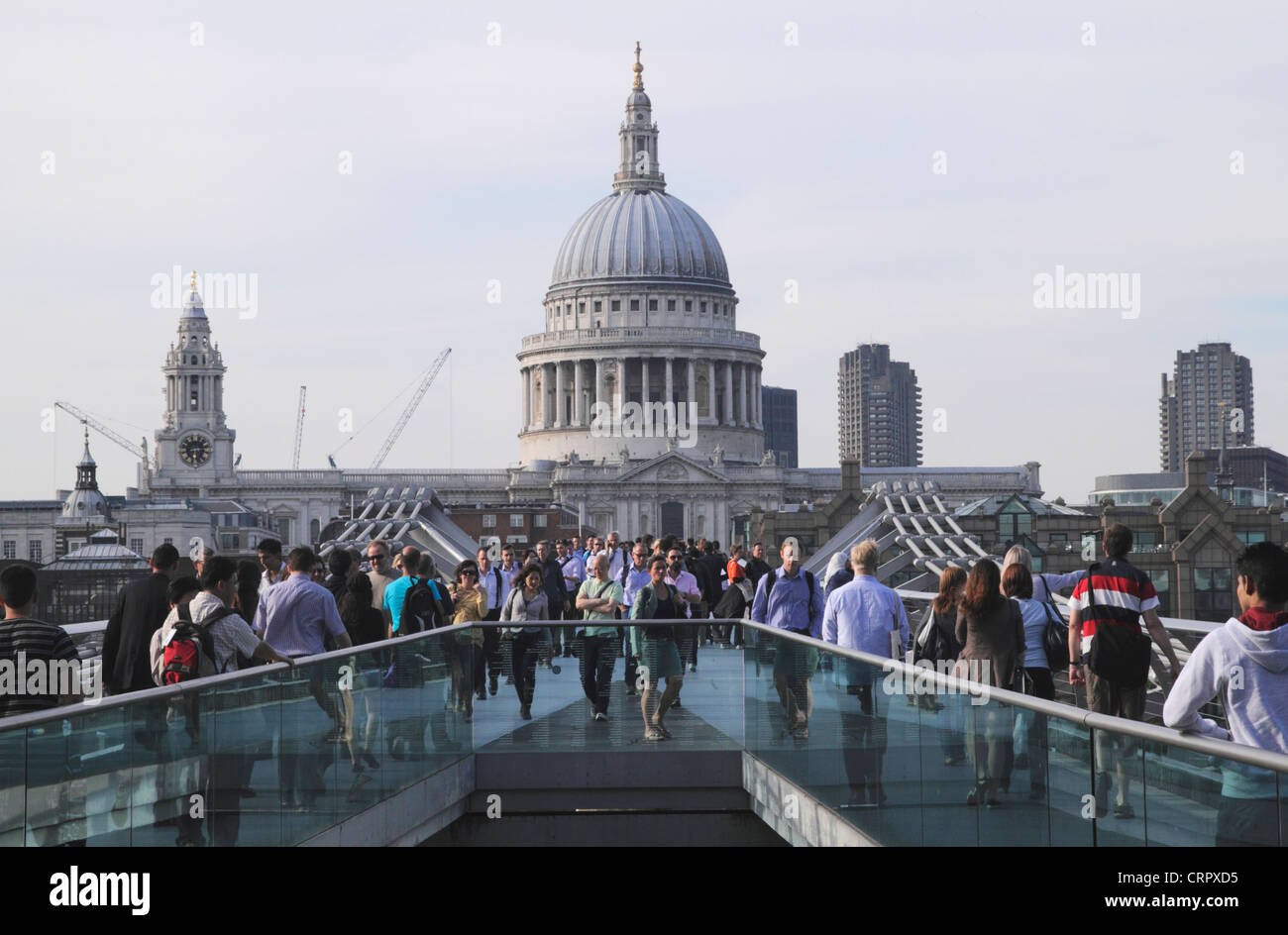 People walking over Millennium Bridge London Stock Photo - Alamy