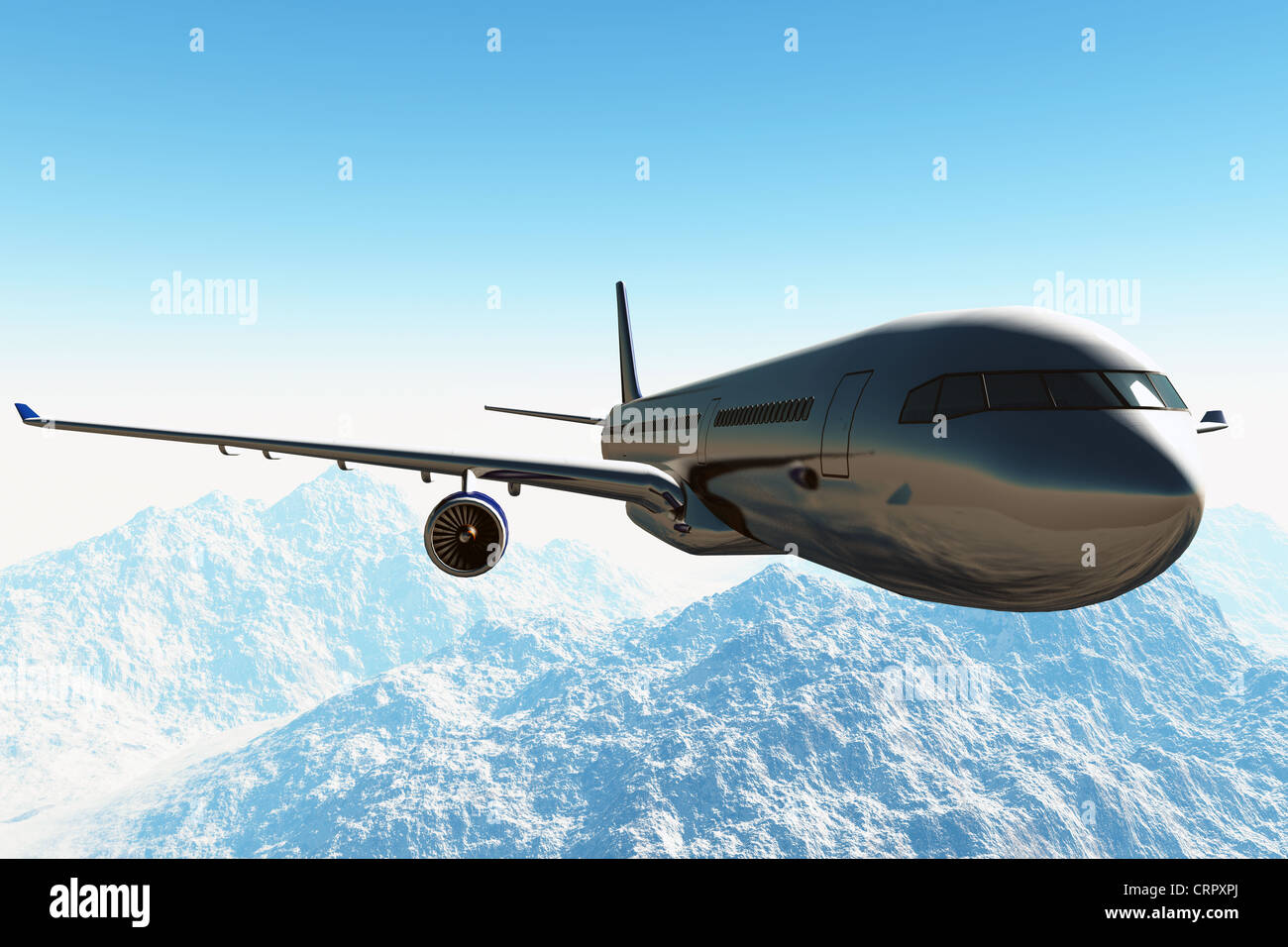 Airplane flying in over a cold area 3D render Stock Photo - Alamy