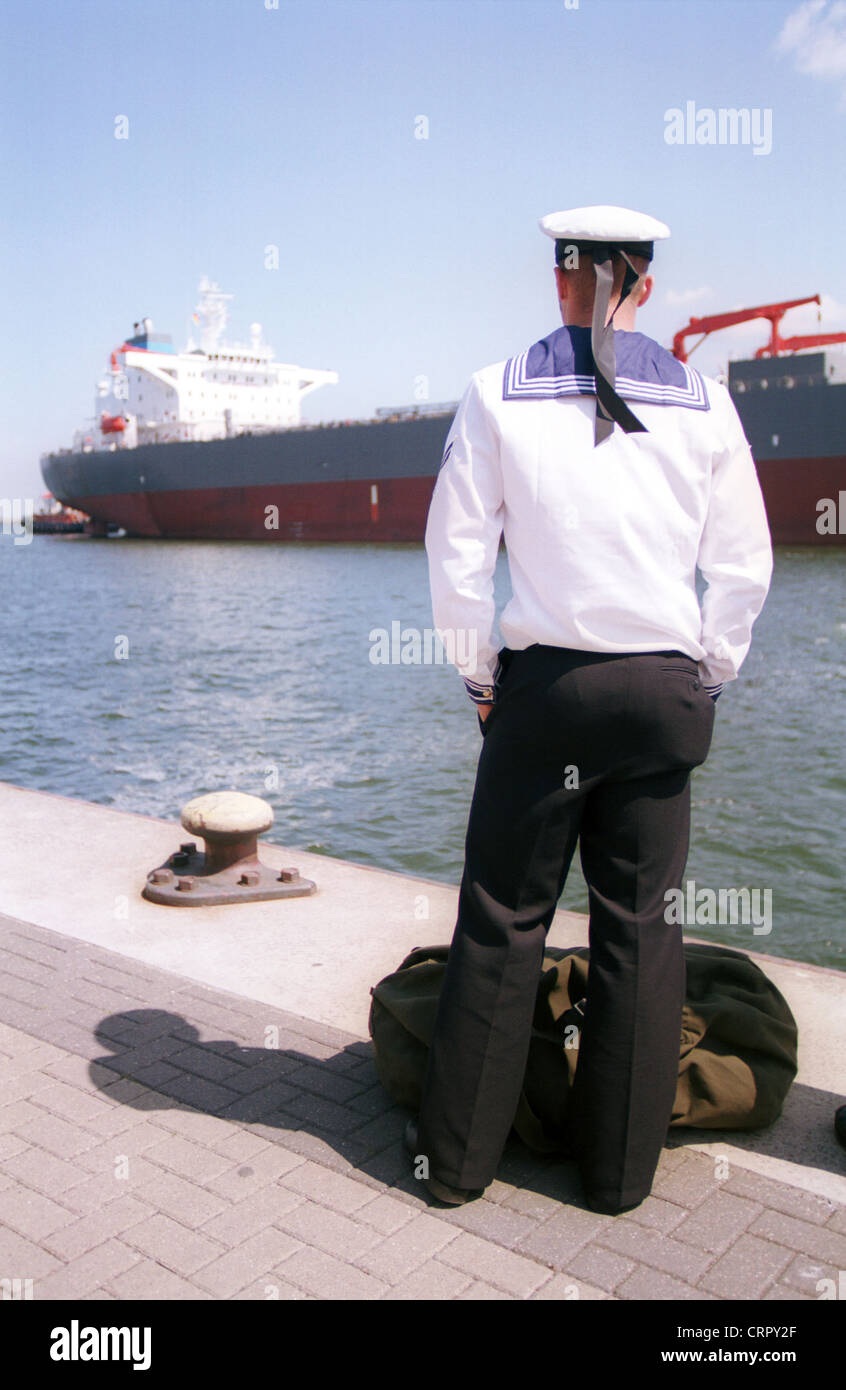 Sailor on a ship Kai considered in Rostock Stock Photo - Alamy