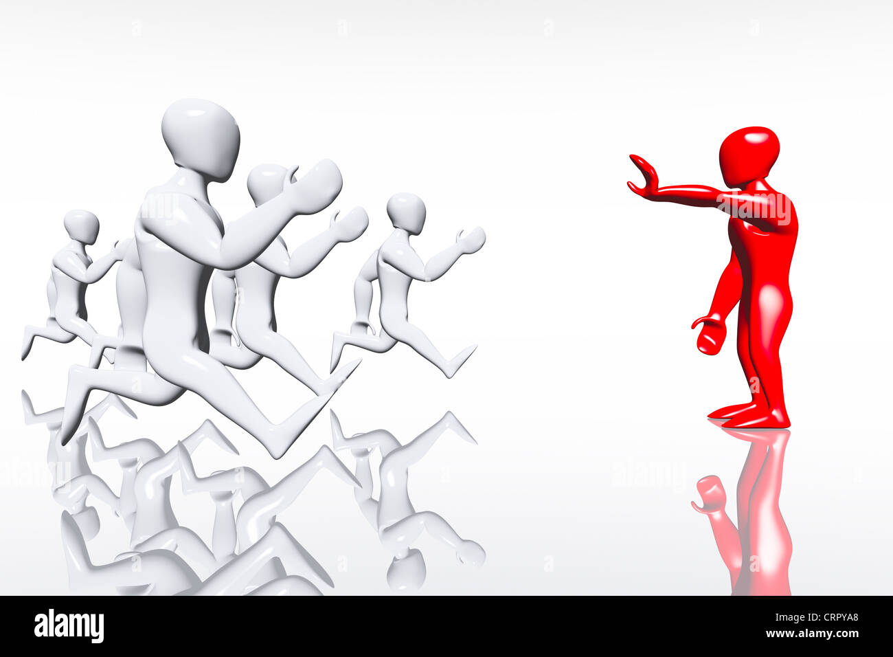 Red Human Figure Show Stop Sign to Runners Business Concept 3D render ...