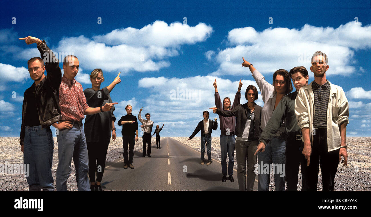 People on the sidewalk show the way Stock Photo - Alamy