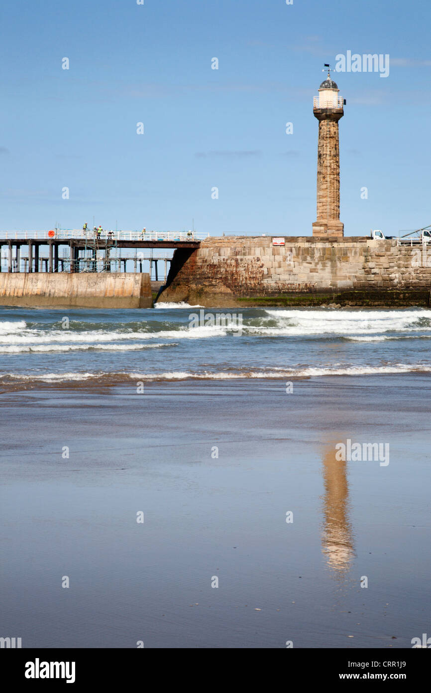 West Pier Lighthouse from Whitby Sands Whitby North Yorkshire England ...