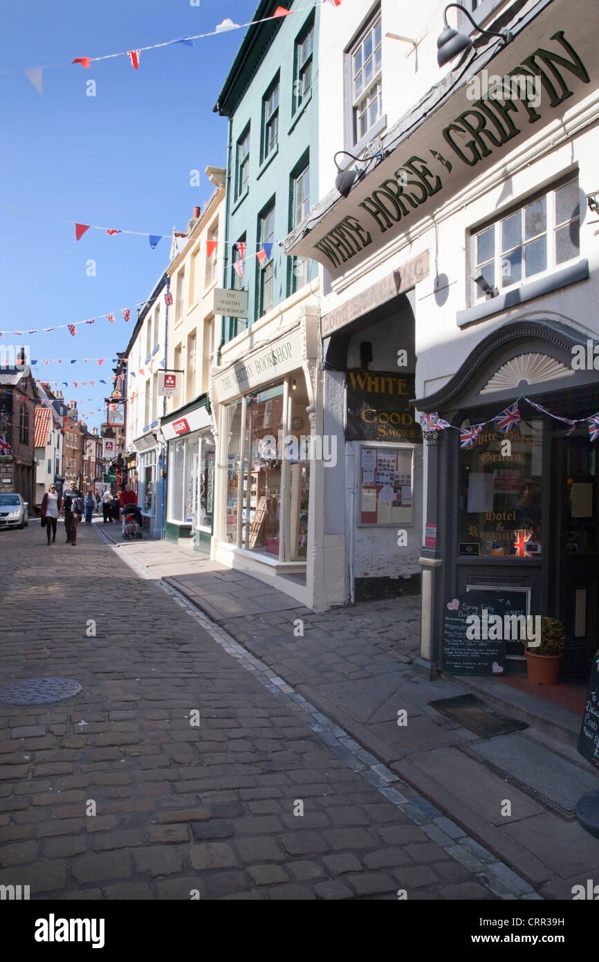 Shops along Church Street in Whitby North Yorkshire England Stock Photo ...
