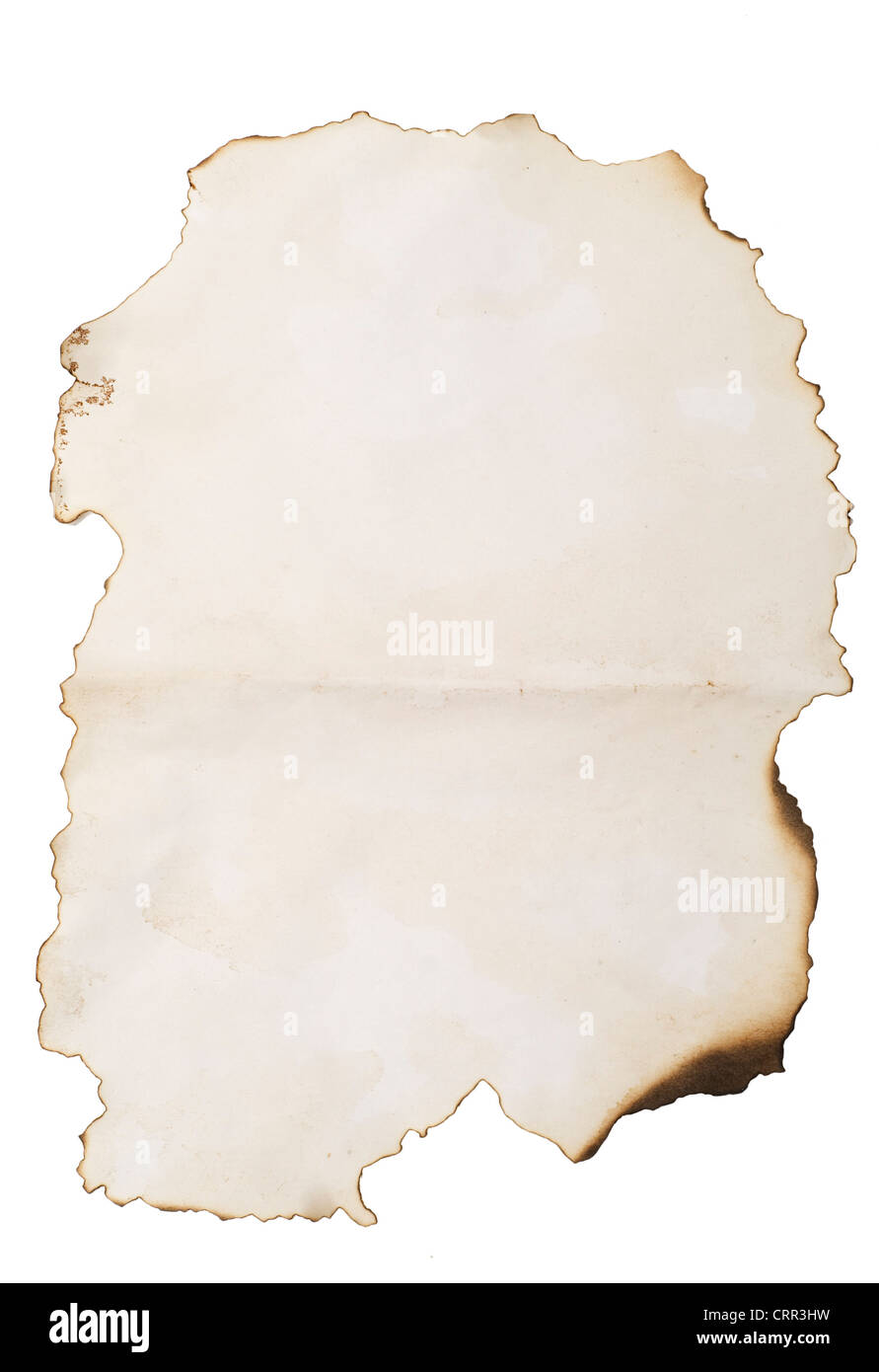 old burnt paper isolated on white with copyspace for your image or text ...