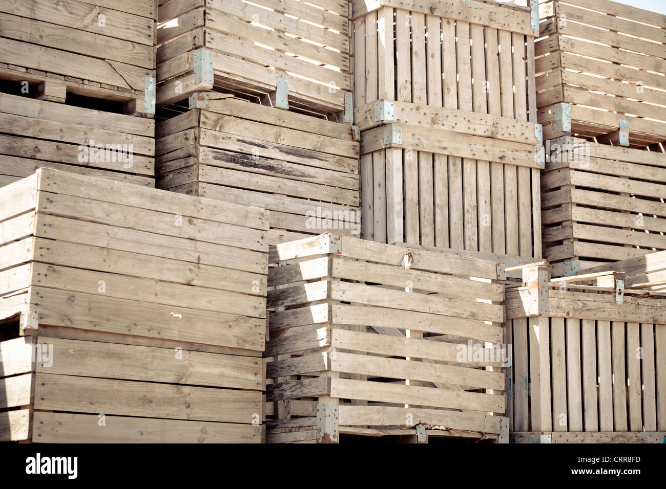 Grunge Crates stack. weathered wooden boxes in rows Stock Photo - Alamy