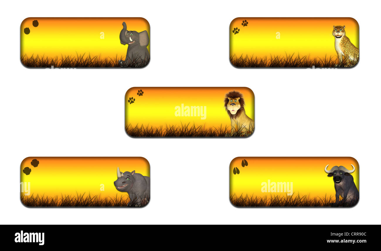 Illustration of a pack of four (4) different safari themed banners ...
