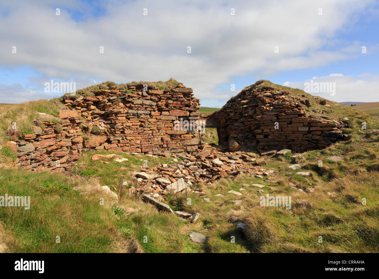 Ruined remains of ancient Broch of Borwick a fortified stone tower ...