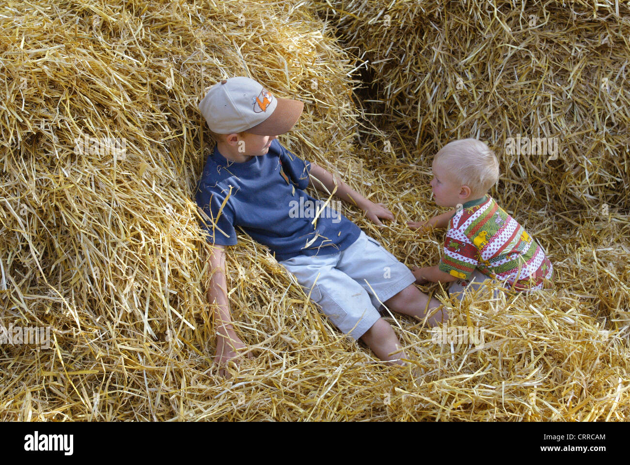 Children playing in the straw Stock Photo - Alamy