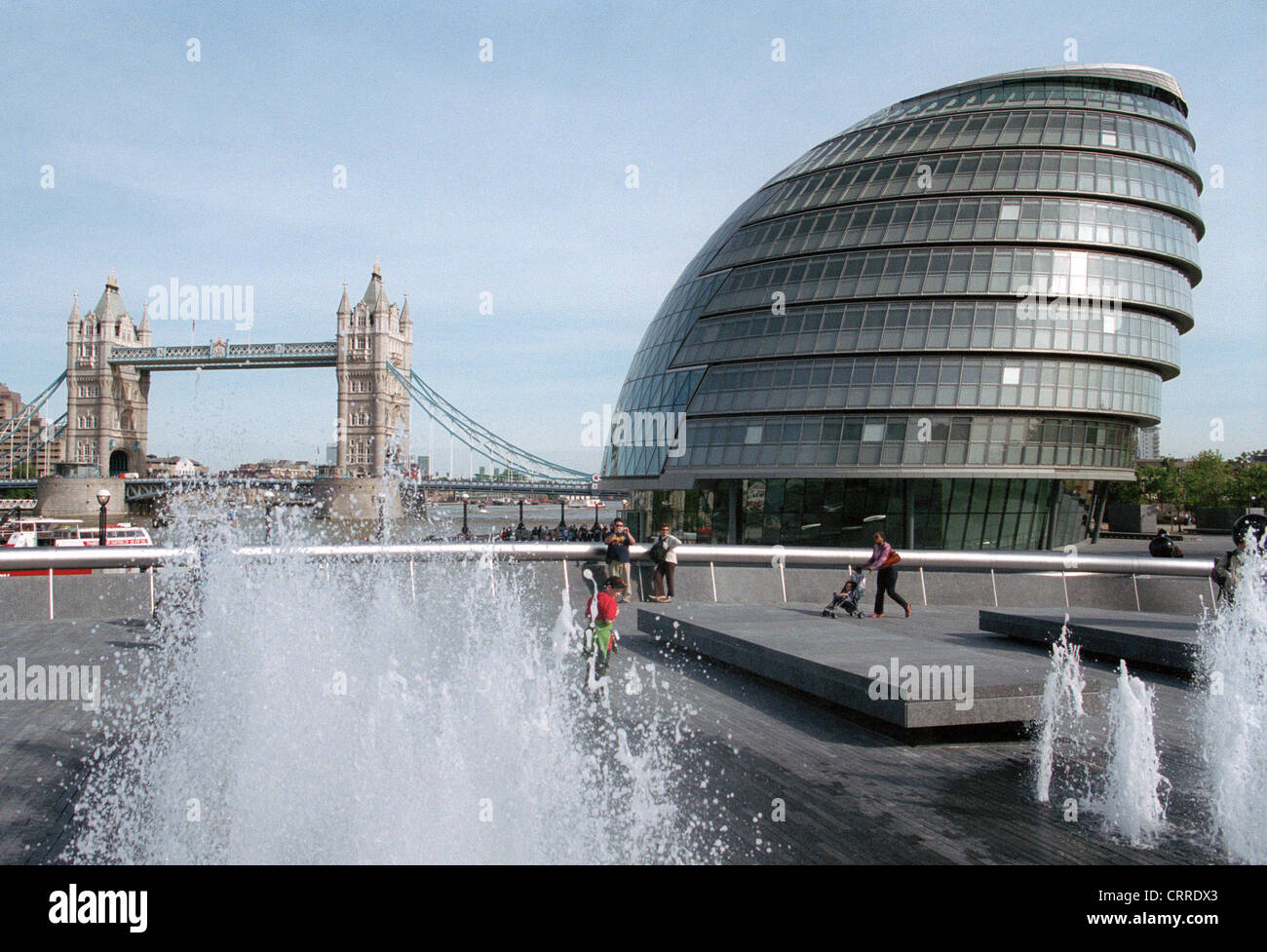 The new City Hall of London and Tower Bridge Stock Photo - Alamy
