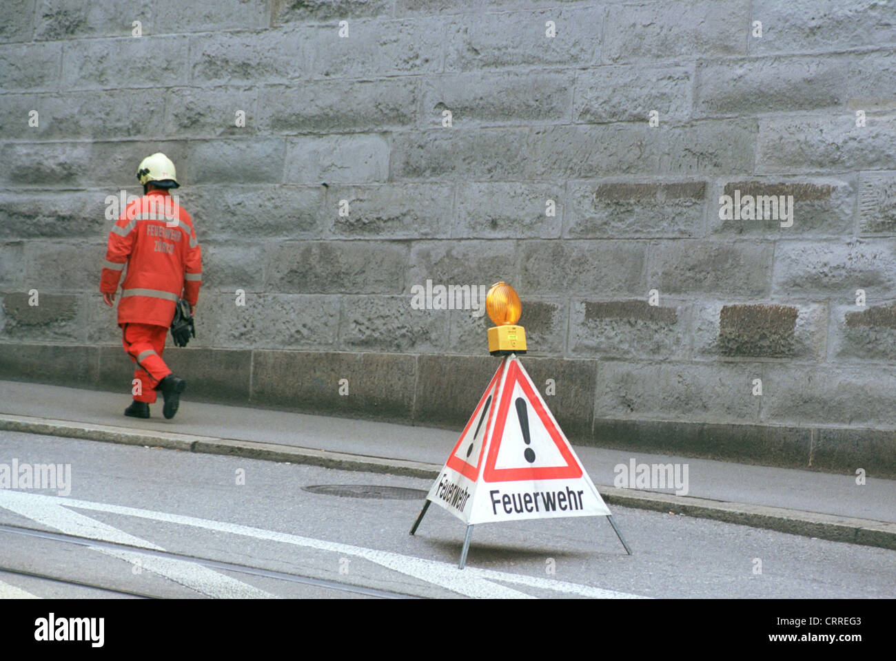 Warning sign of the Fire Department and firefighter Stock Photo - Alamy