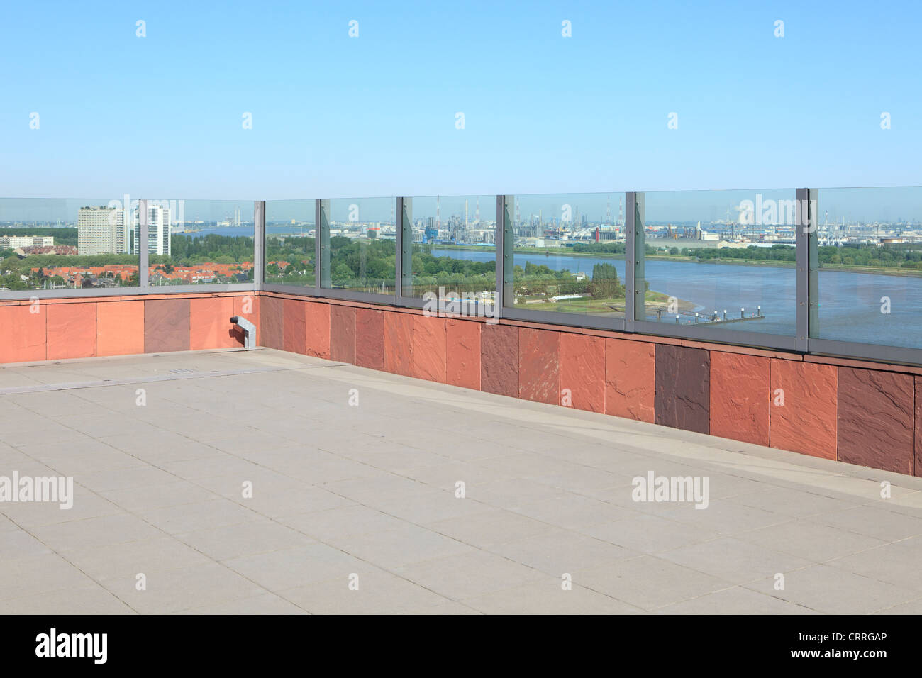 Panoramic view over the port of Antwerp from the rooftop of the Museum ...