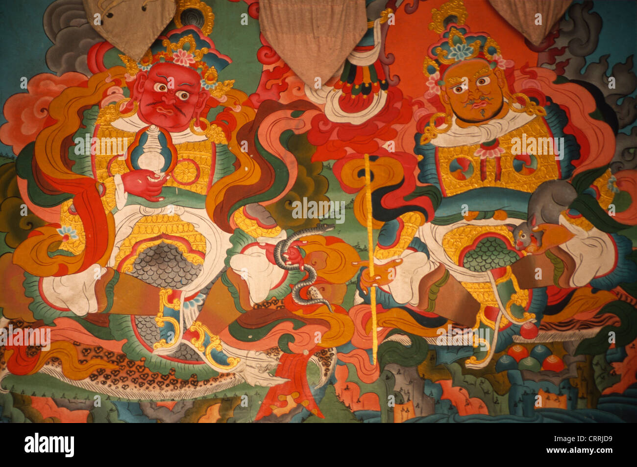 India; West Bengal, Darjeeling, Sonada Gompa, wall painting Stock Photo ...