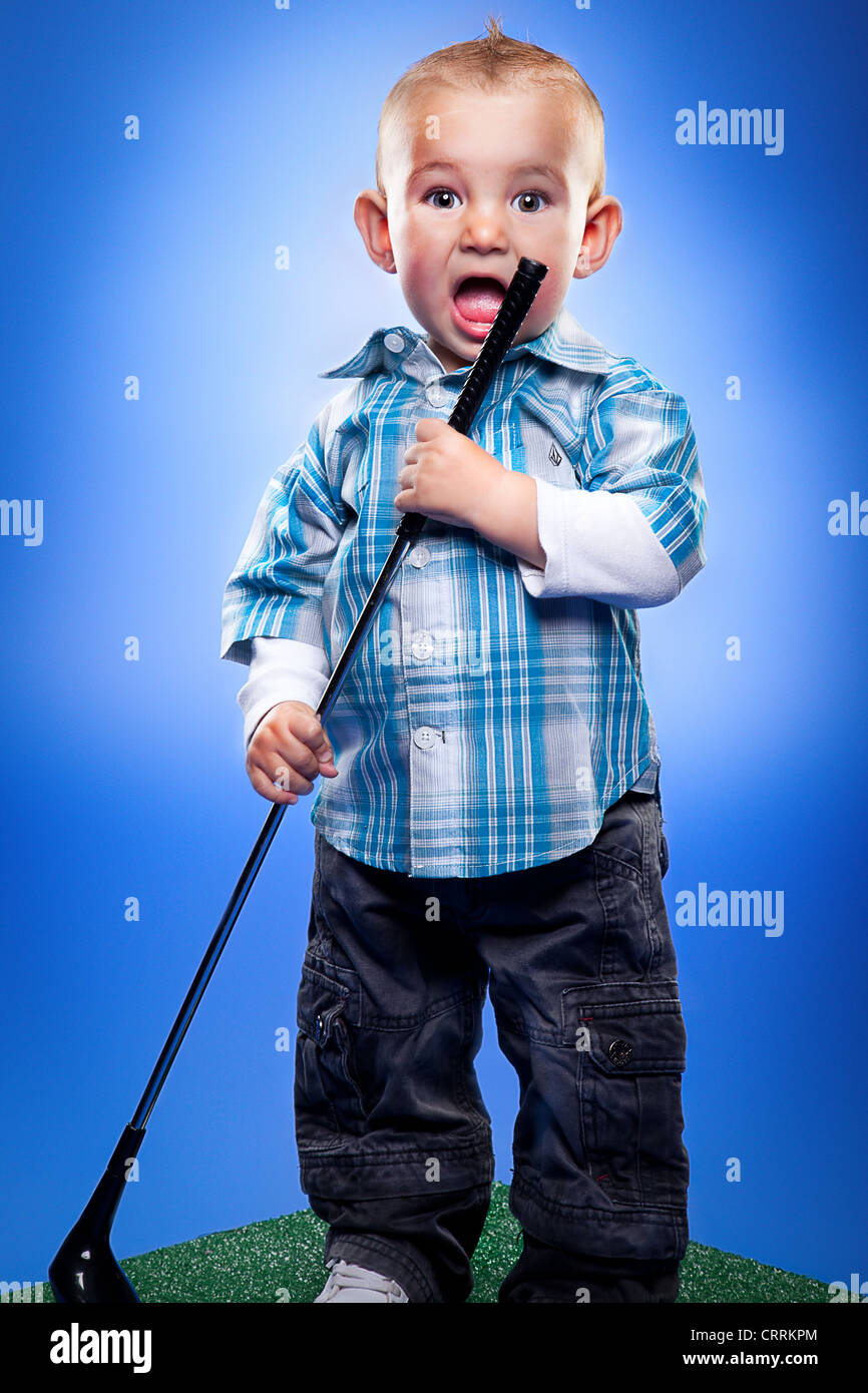 Cute Little Boy Plays Golf Stock Photo - Alamy